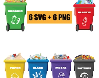 Vector Set of Trash Container Icons in SVG Format, Trash Cans, Waste ...