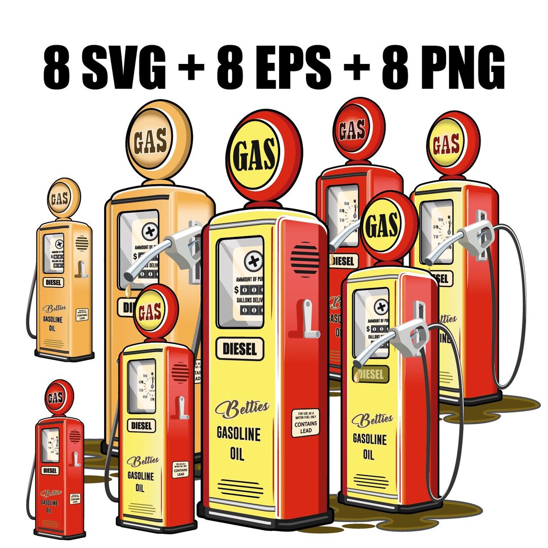 Vector Retro Gas Station in SVG, EPS, PNG Formats, Petrol Pump ...