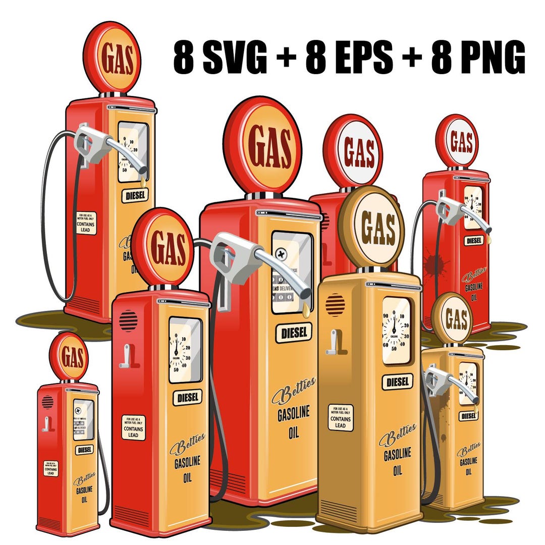 Vector Retro Gas Station in SVG, EPS, PNG Formats, Petrol Pump ...