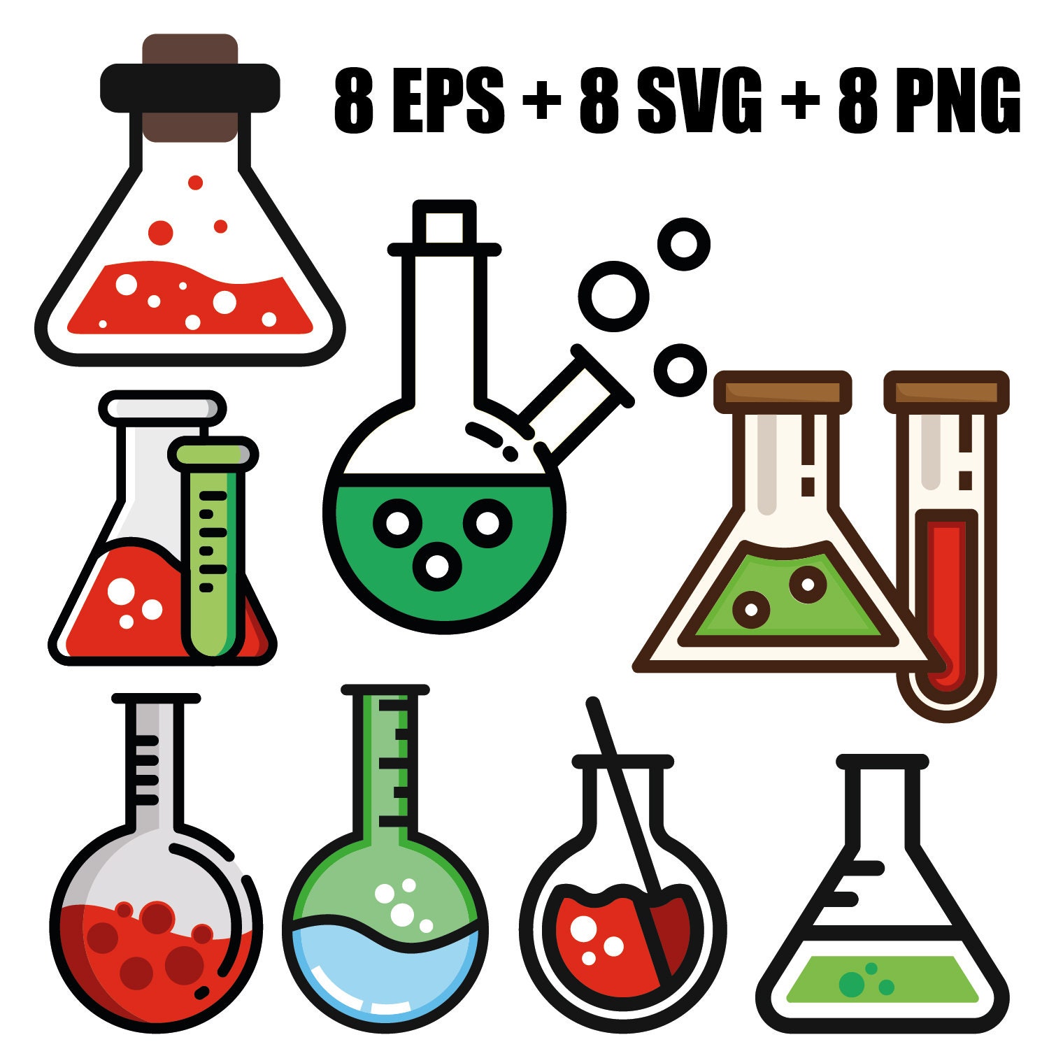 Vector Set of Test Flasks Icons for Chemistry in SVG Format, Flasks SVG ...