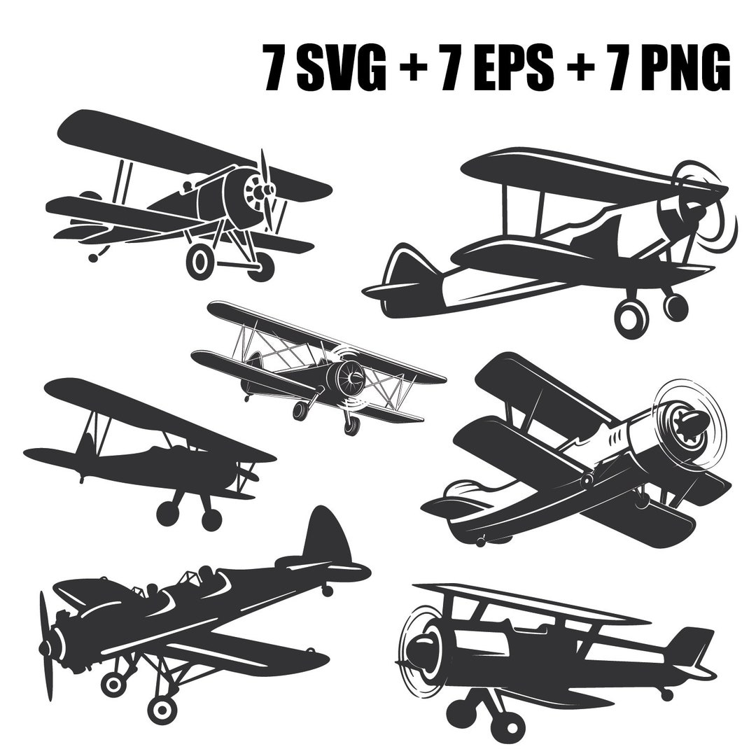 Vector Digital Set of Retro Airplane Silhouettes in SVG, EPS Format ...