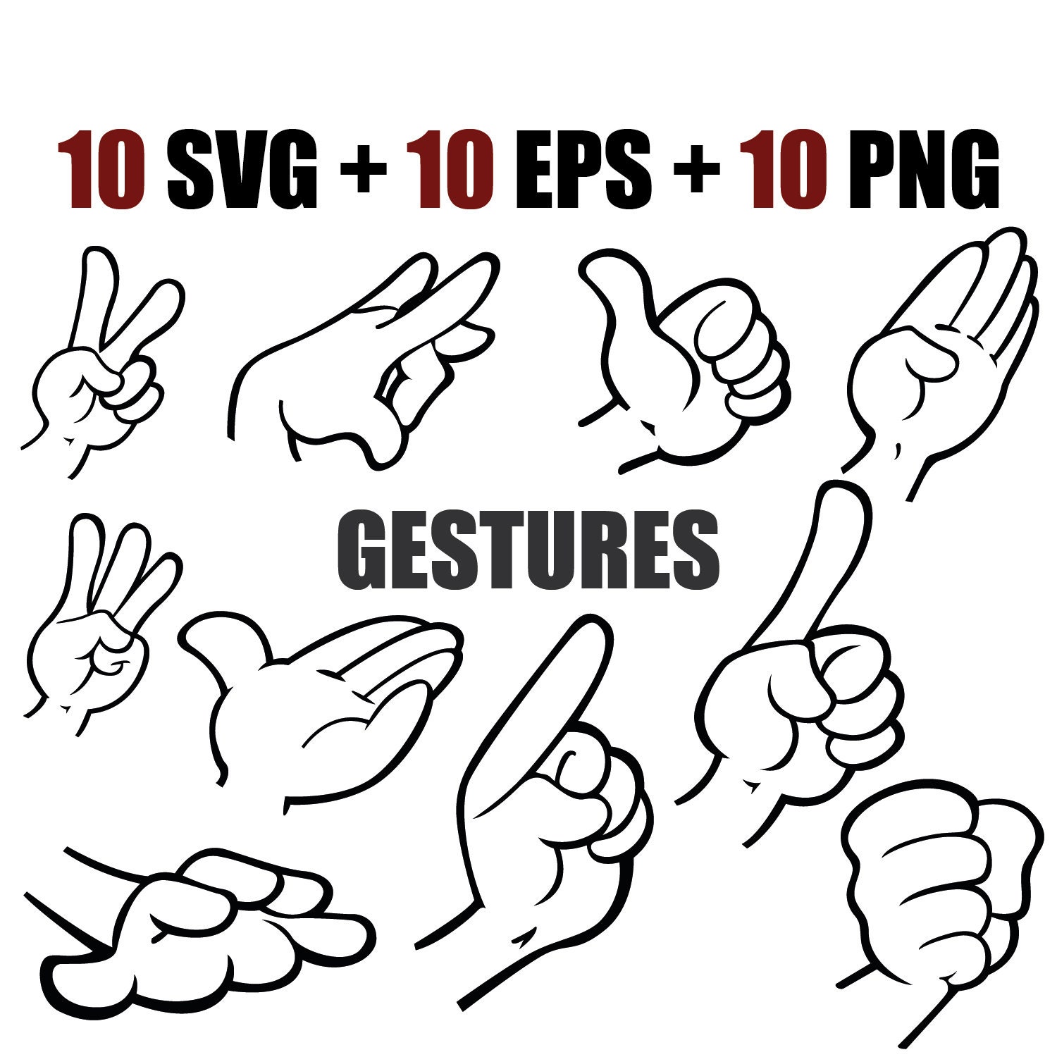 Vector Digital Set of Icons of Hand Gestures in EPS, SVG and PNG ...