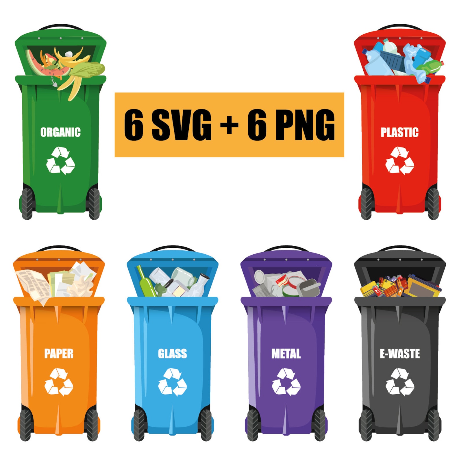 Vector Set of Trash Container Icons in SVG Format, Trash Cans, Waste ...