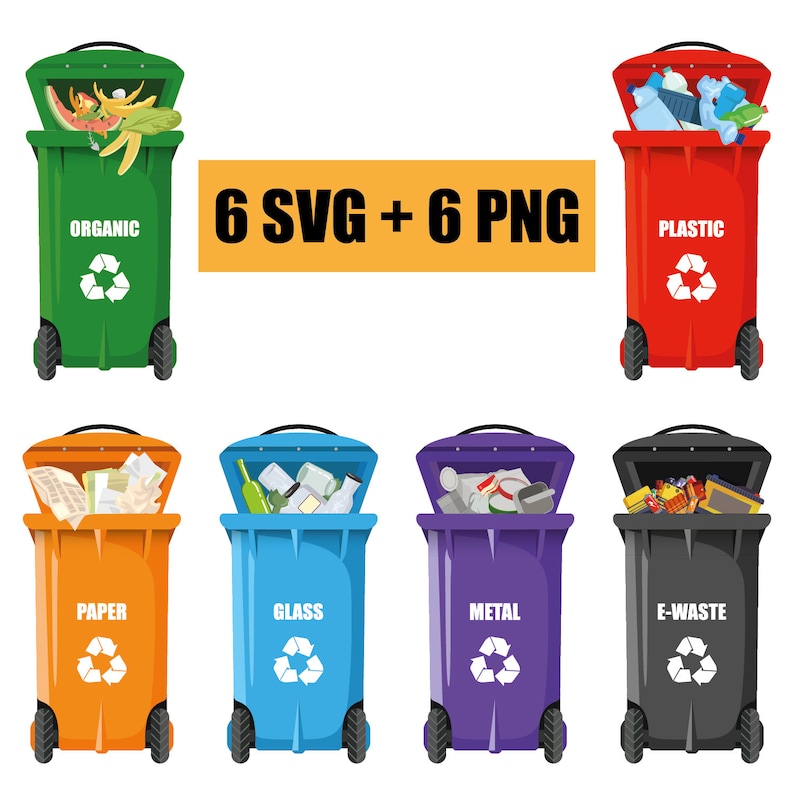 Vector Set of Trash Container Icons in SVG Format, Trash Cans, Waste ...