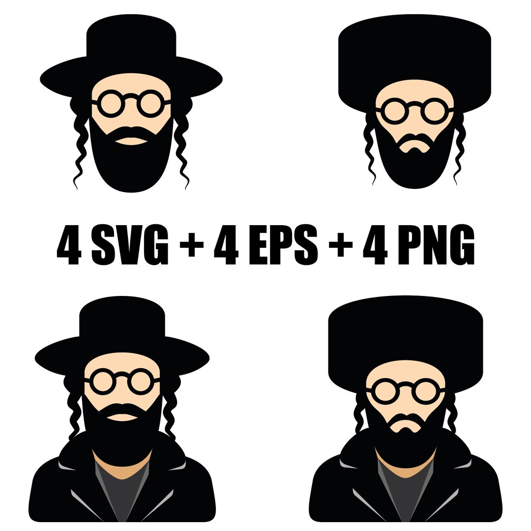 Vector Set of Hasid Icons in EPS, SVG and PNG Format, Jew, Orthodox Jew ...
