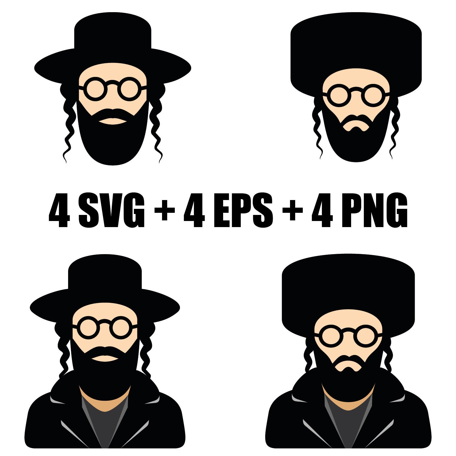 Vector Set of Hasid Icons in EPS, SVG and PNG Format, Jew, Orthodox Jew ...