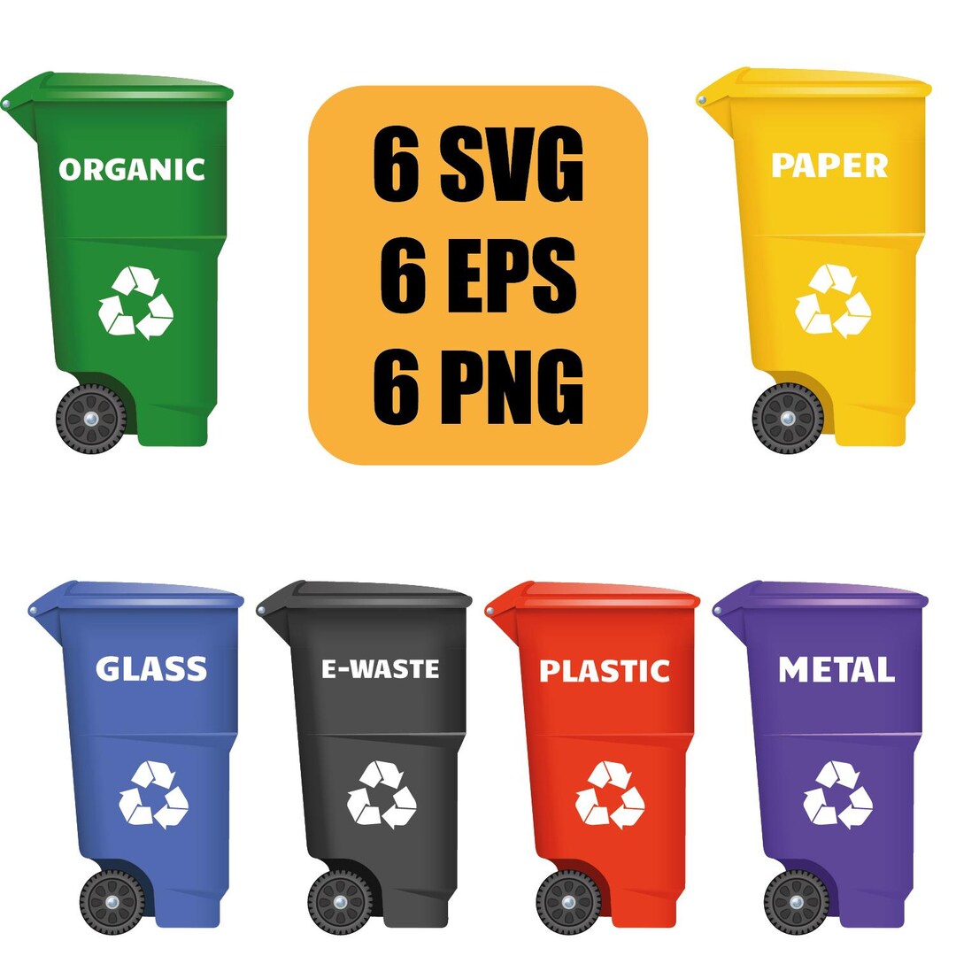Trash Container Icons: Waste Recycling Vector Set (SVG, EPS, PNG) - Etsy