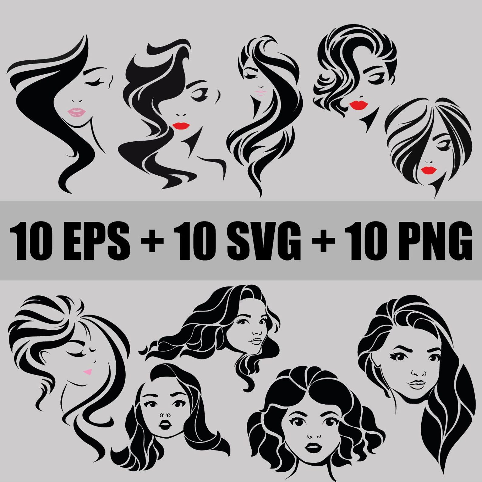 Vector Digital Set of Female Face Icons in EPS, SVG and PNG Format ...