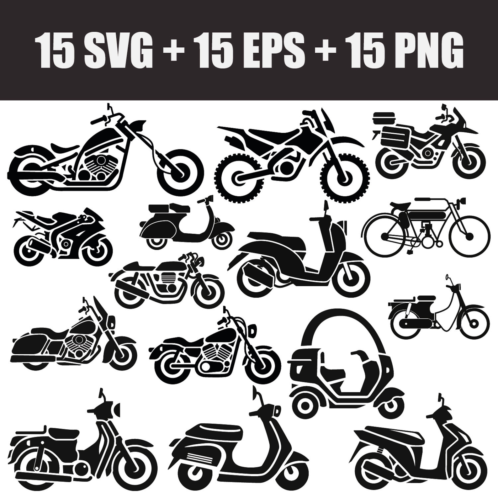 Vector Digital Set of Motorcycle Icons in SVG, EPS and PNG Formats, Svg ...