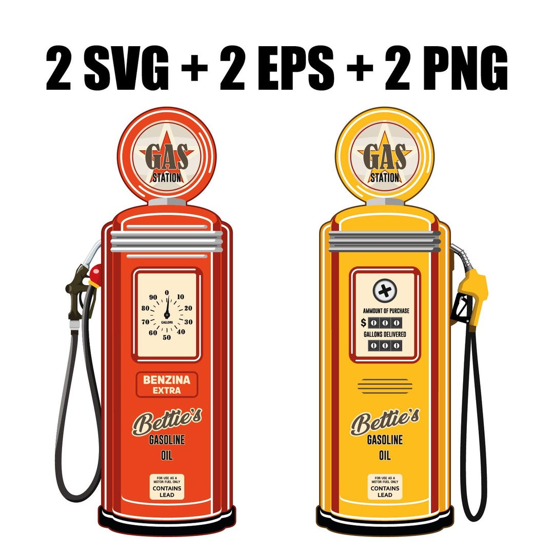 Vector Retro Gas Station in SVG Format, Petrol Pump, Gasoline, Diesel ...