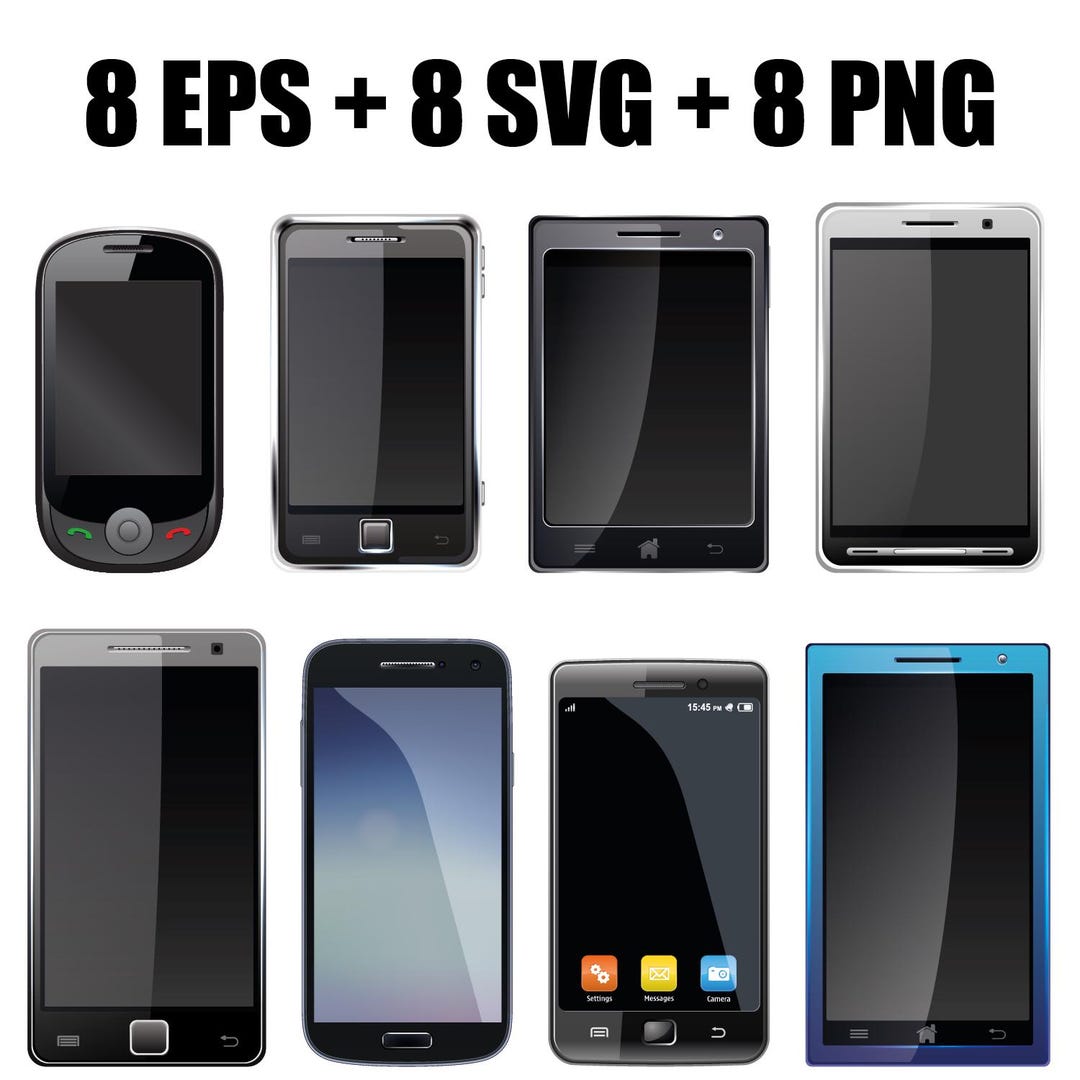 Vector Digital Set of Smartphones in SVG, EPS and PNG Format, Mobile ...
