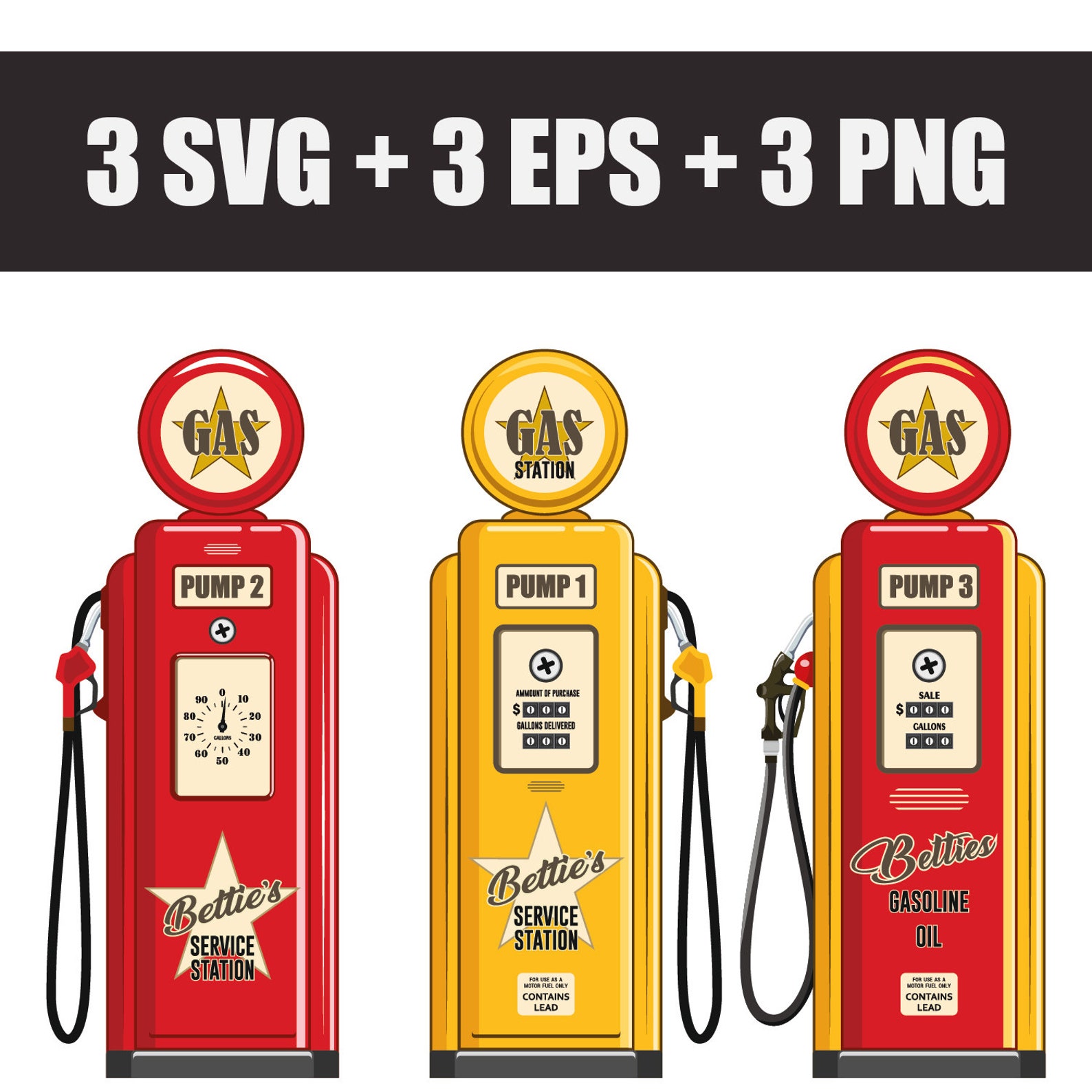 Vector Retro Gas Station in SVG, EPS, PNG Formats, Petrol Pump ...
