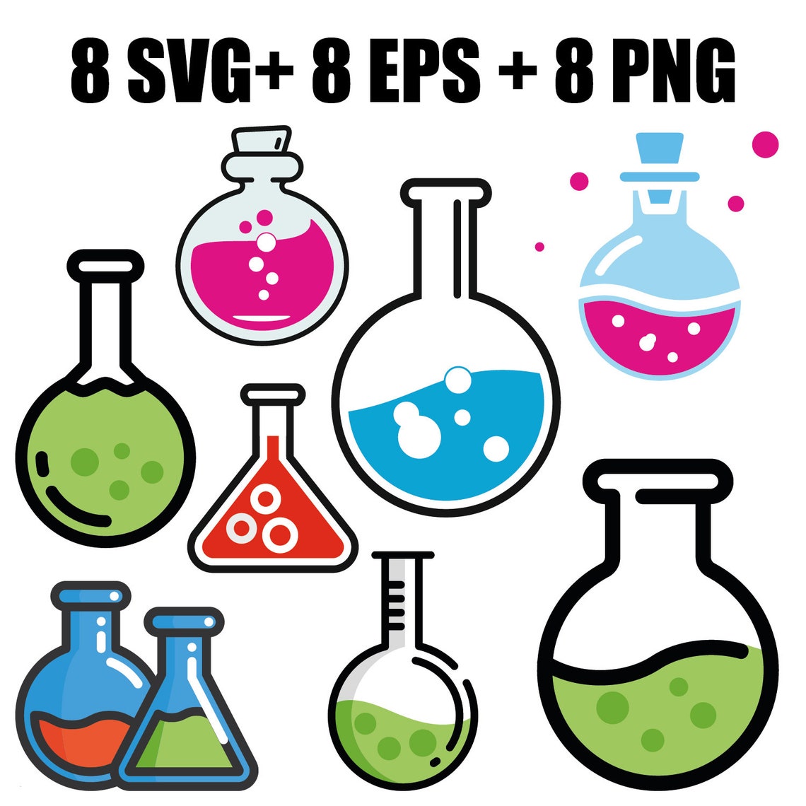 Vector Set of Test Flasks Icons for Chemistry in SVG Format, Flasks SVG ...