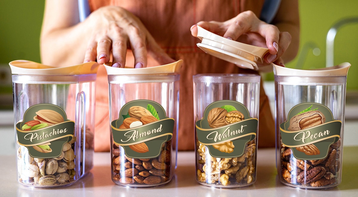 Vector Stickers for Jars of Nuts in Svg, Pdf Format, Svg Nuts, Nuts ...