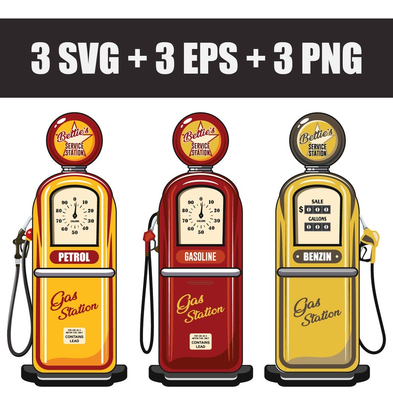 Vector Retro Gas Station in SVG, EPS, PNG Formats, Petrol Pump ...