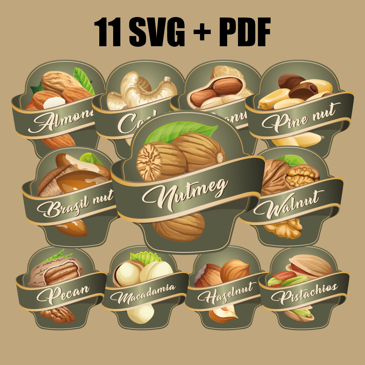 Vector Stickers for Jars of Nuts in Svg, Pdf Format, Svg Nuts, Nuts ...