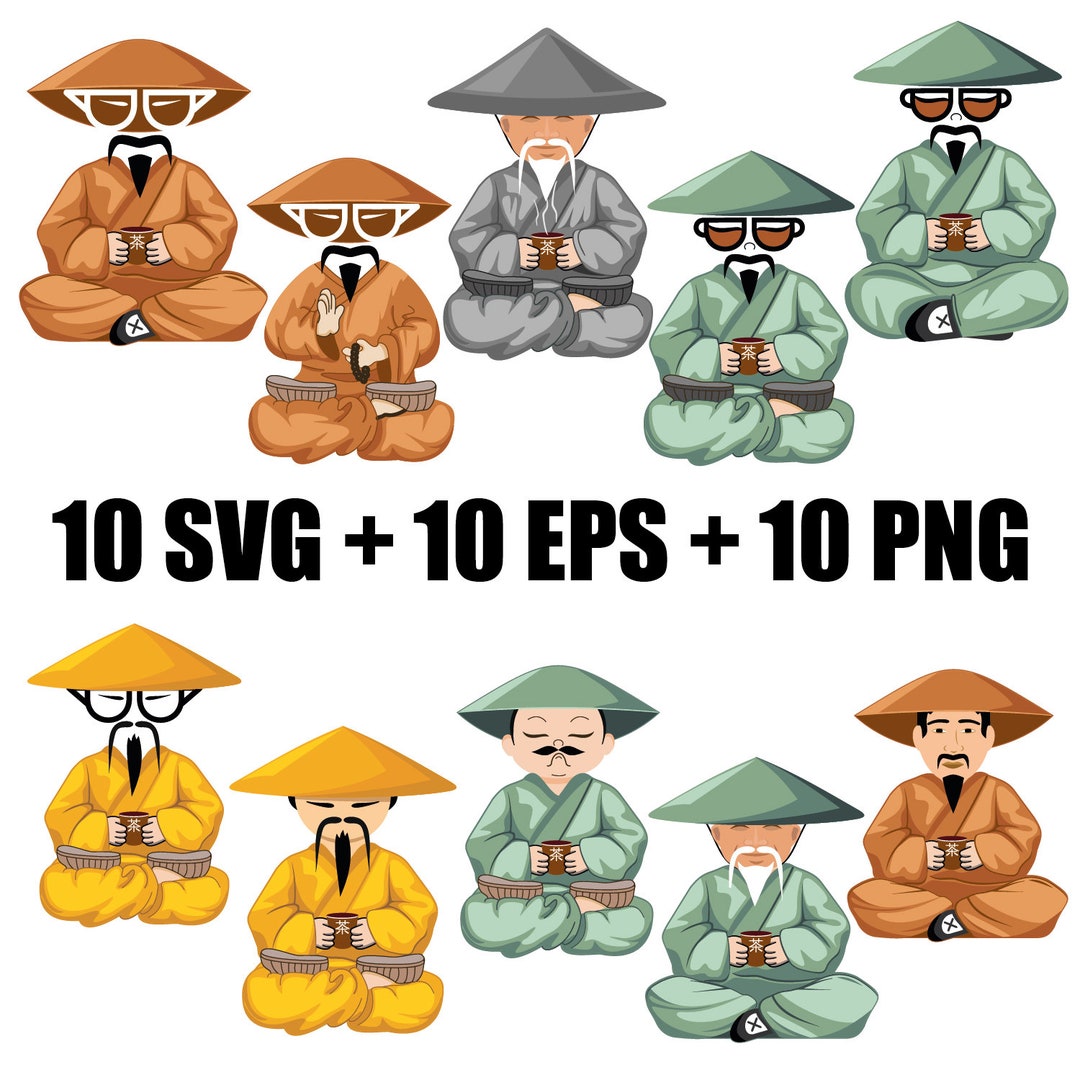 Digital Vector Set of Chinese Tea Master Characters in SVG, EPS and PNG ...