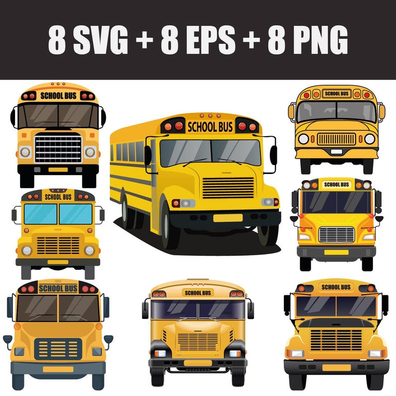 Vector Digital Set of School Buses in EPS, SVG, PNG Format, School Bus ...