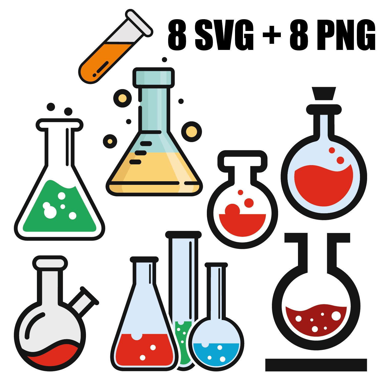 Vector Set of Test Flasks Icons for Chemistry in SVG Format, Flasks SVG ...