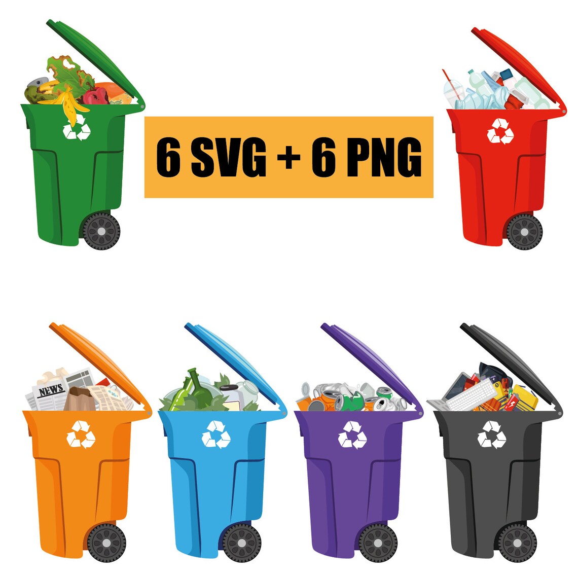Vector Set of Trash Container Icons in EPS, SVG Format, Trash Cans ...