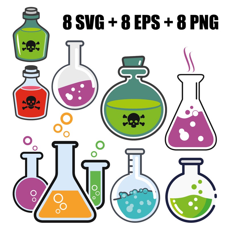 Vector Set of Test Flasks Icons for Chemistry in SVG Format, Flasks SVG ...
