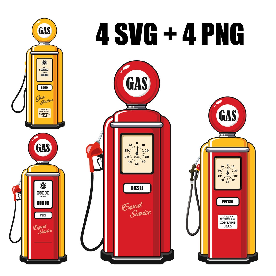 Vector Retro Gas Station in SVG Format, Petrol Pump, Gasoline, Diesel ...