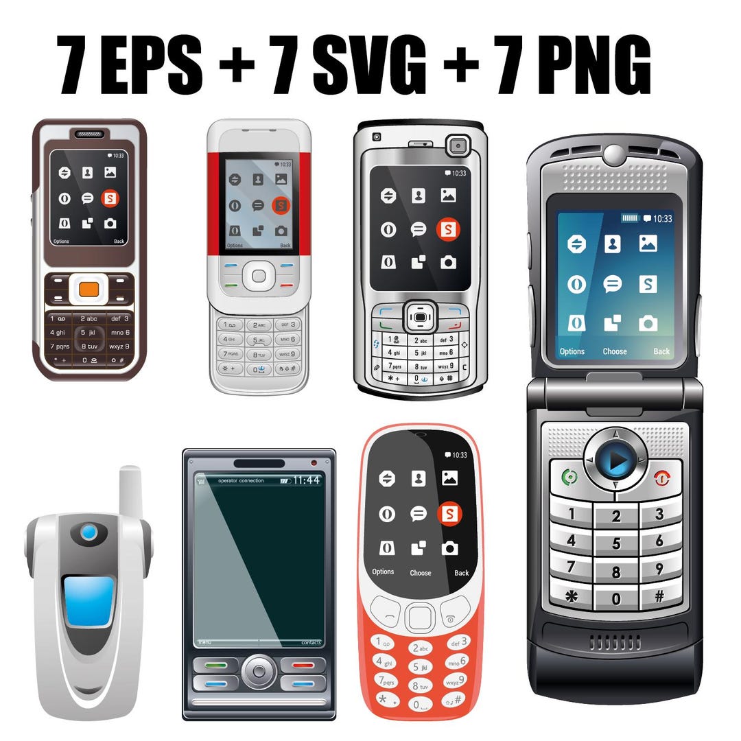 Vector Digital Set of Mobile Phones in SVG, EPS and PNG Format, Push ...