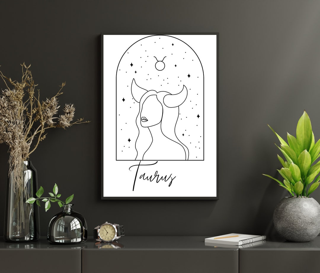 Taurus Zodiac Sign Art Decor Zodiac Sign Art Boho Wall Art Minimalist ...