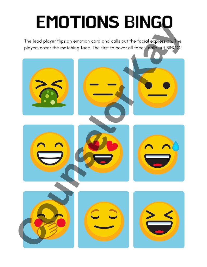 Emotions Bingo SEL Game Counselor Game - Etsy