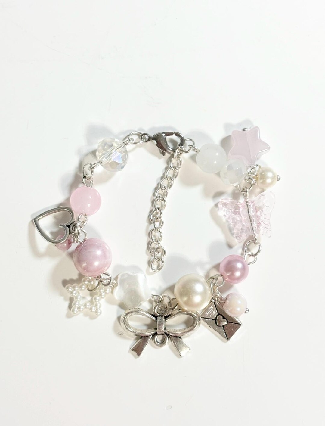 Coquette Pink Bow Inspired Charm Bracelet - Etsy
