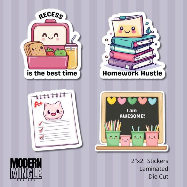 Cute Kawaii - Back to School Stickers 2024 , 2"x2", Laminated, Die Cut ...