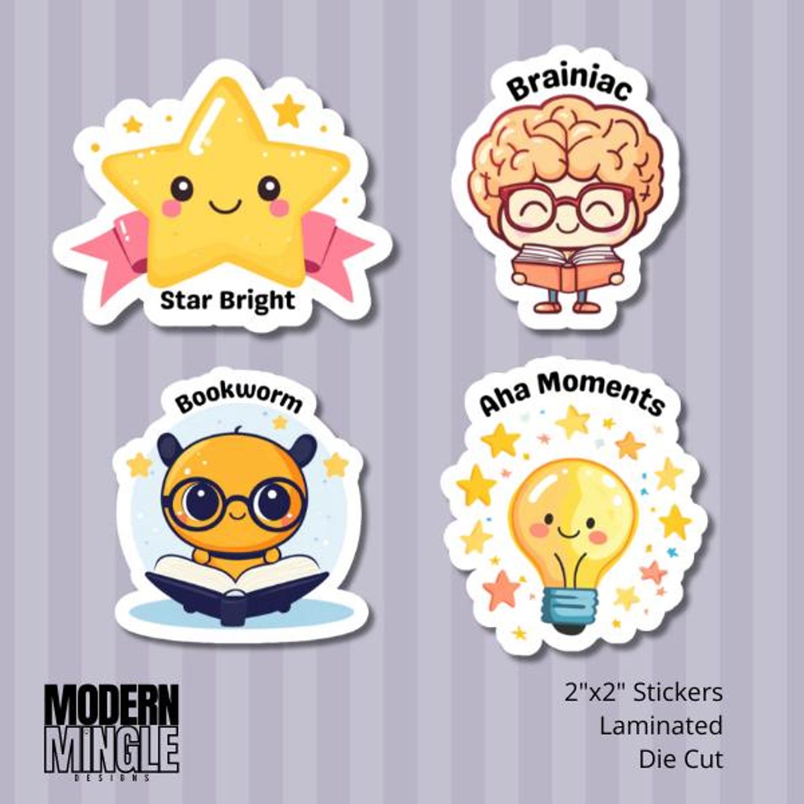 Cute Kawaii - Back to School Stickers 2024 , 2"x2", Laminated, Die Cut ...
