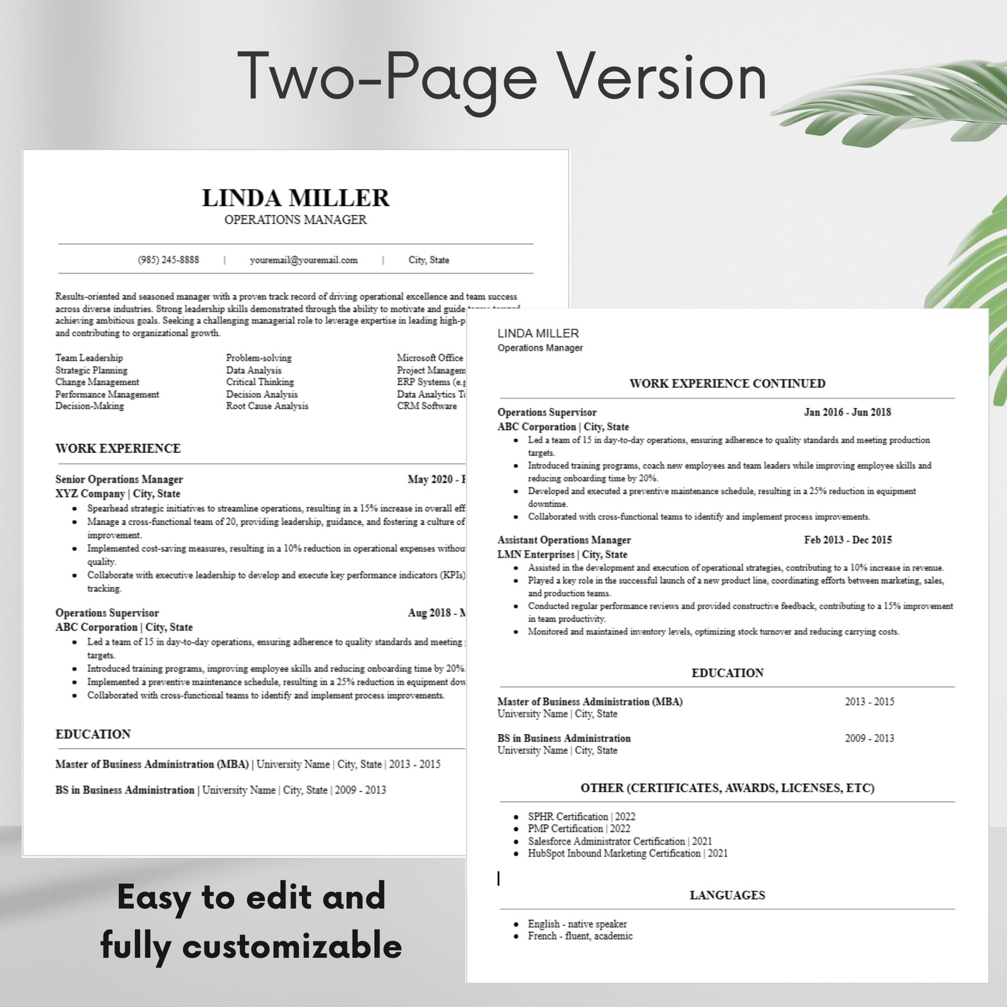 ATS Friendly Resume Template | Clean CV Design | Google Docs, MS Word ...