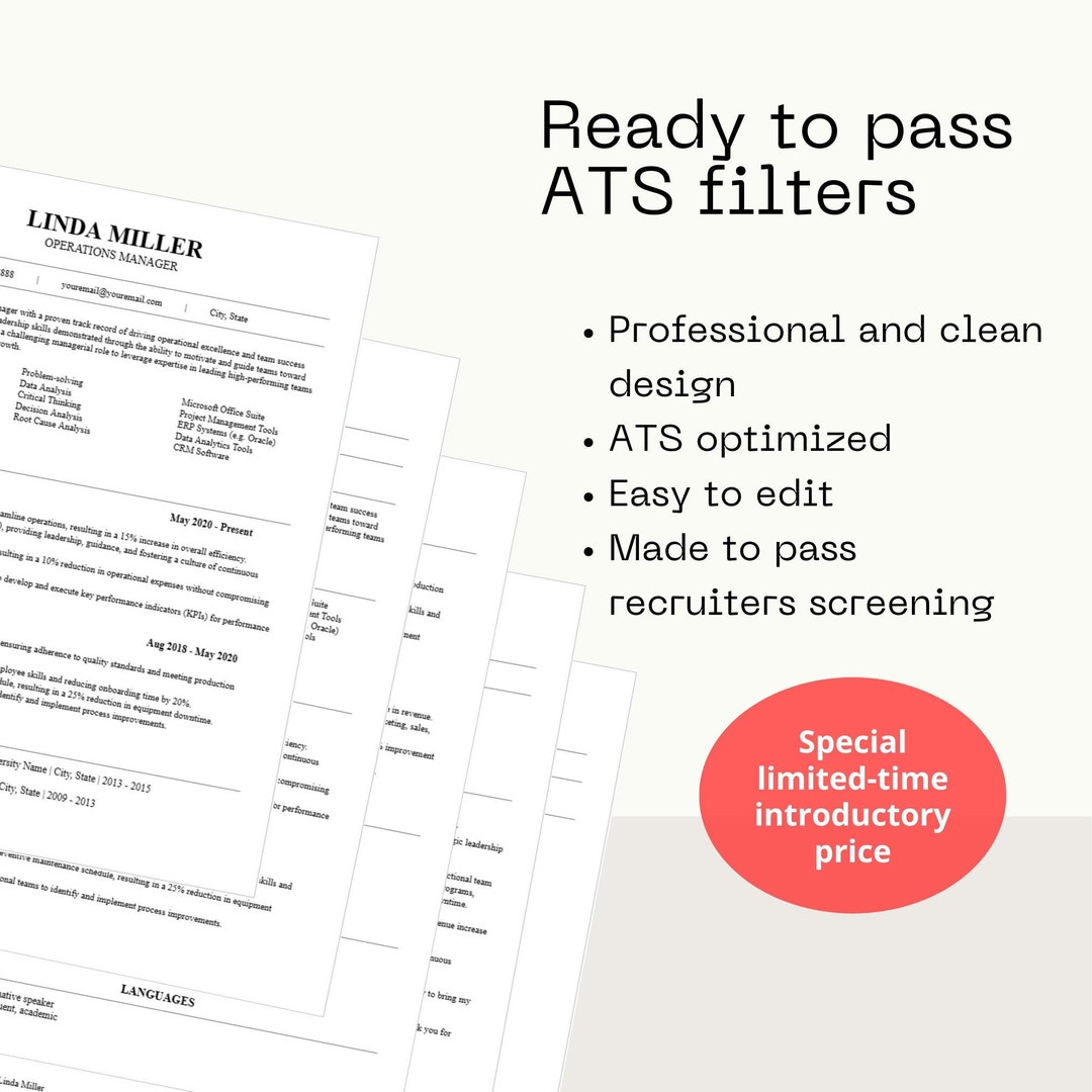 ATS Friendly Resume Template Clean CV Design Google Docs, MS Word ...