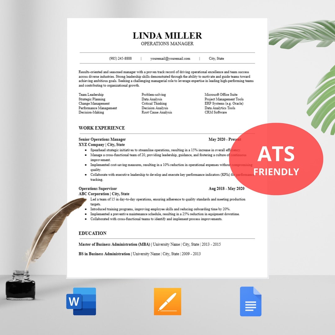 ATS Friendly Resume Template | Clean CV Design | Google Docs, MS Word ...