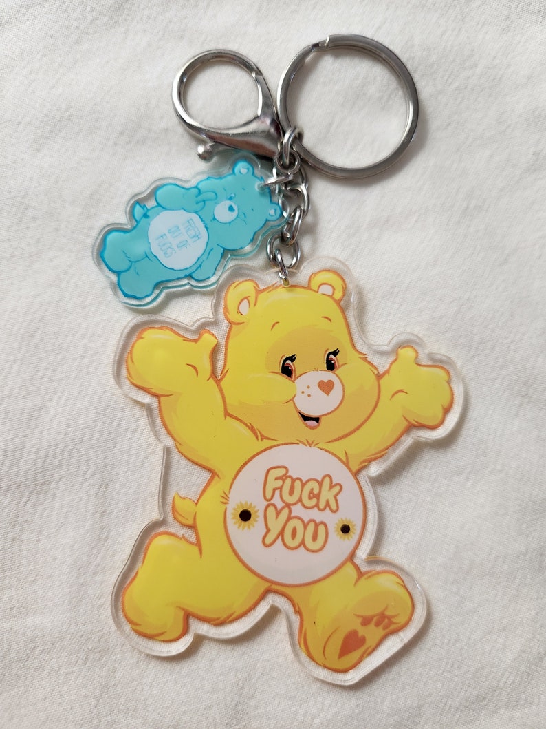 Bad Words Carebear Double Acrylic Charmed Keychains With Clip - Etsy