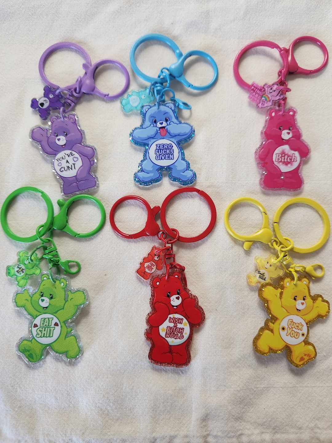 Bad Words Glitter Carebear Double Acrylic Charmed Resin Layered ...