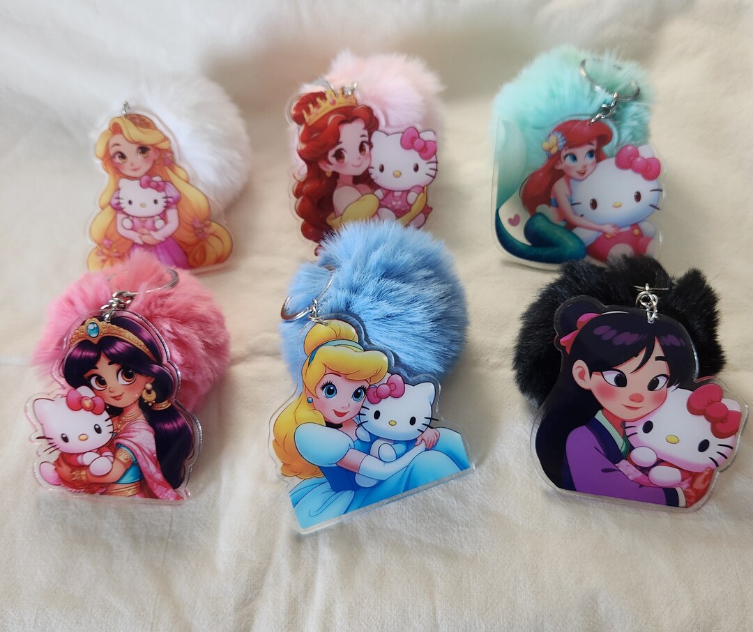 Hello Kitty With Disney Princesses Large Acylic Keychains With Large ...