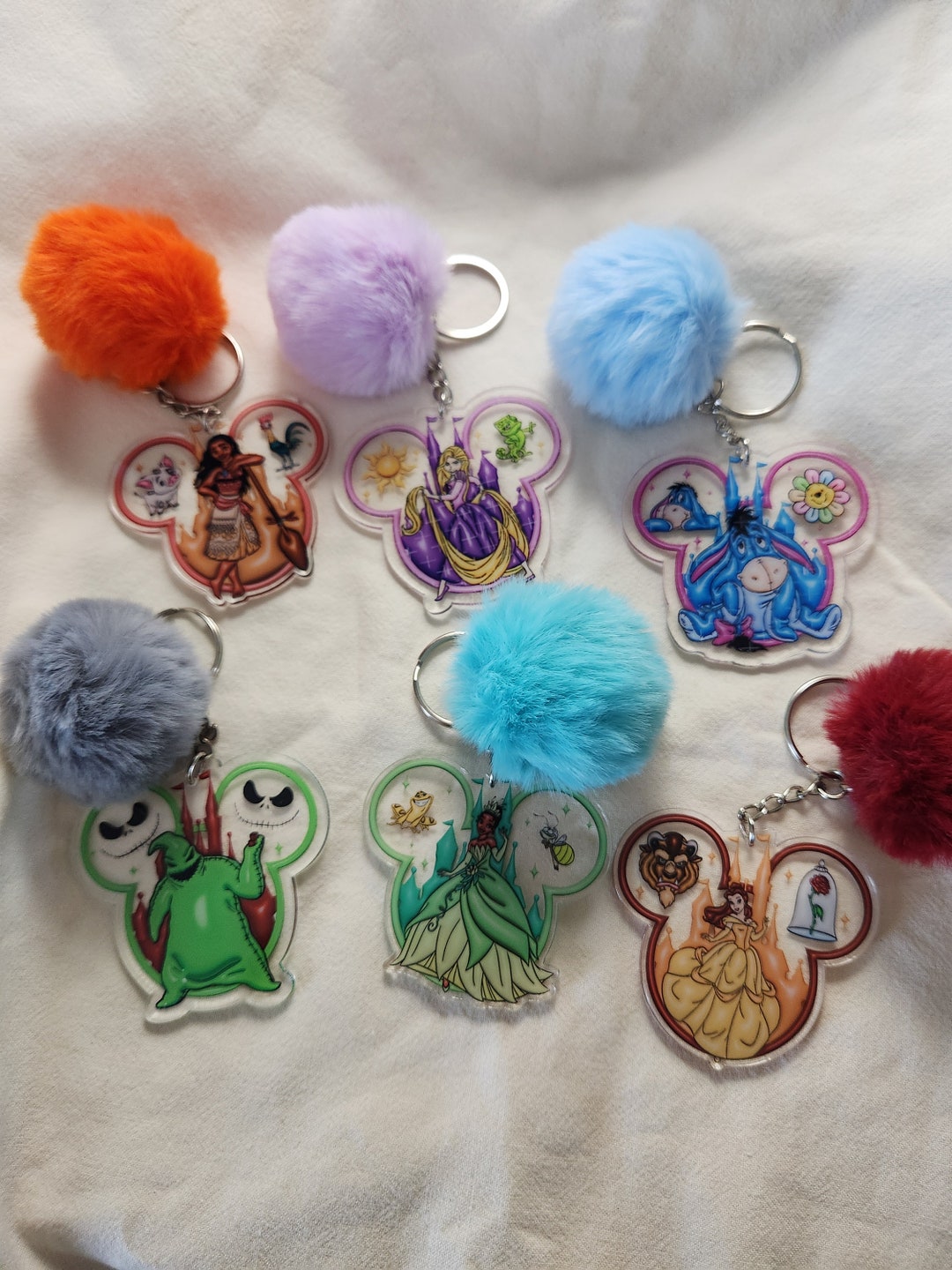 Disney Mickey Head With Pompom Large Acrylic Handmade Keychains - Etsy