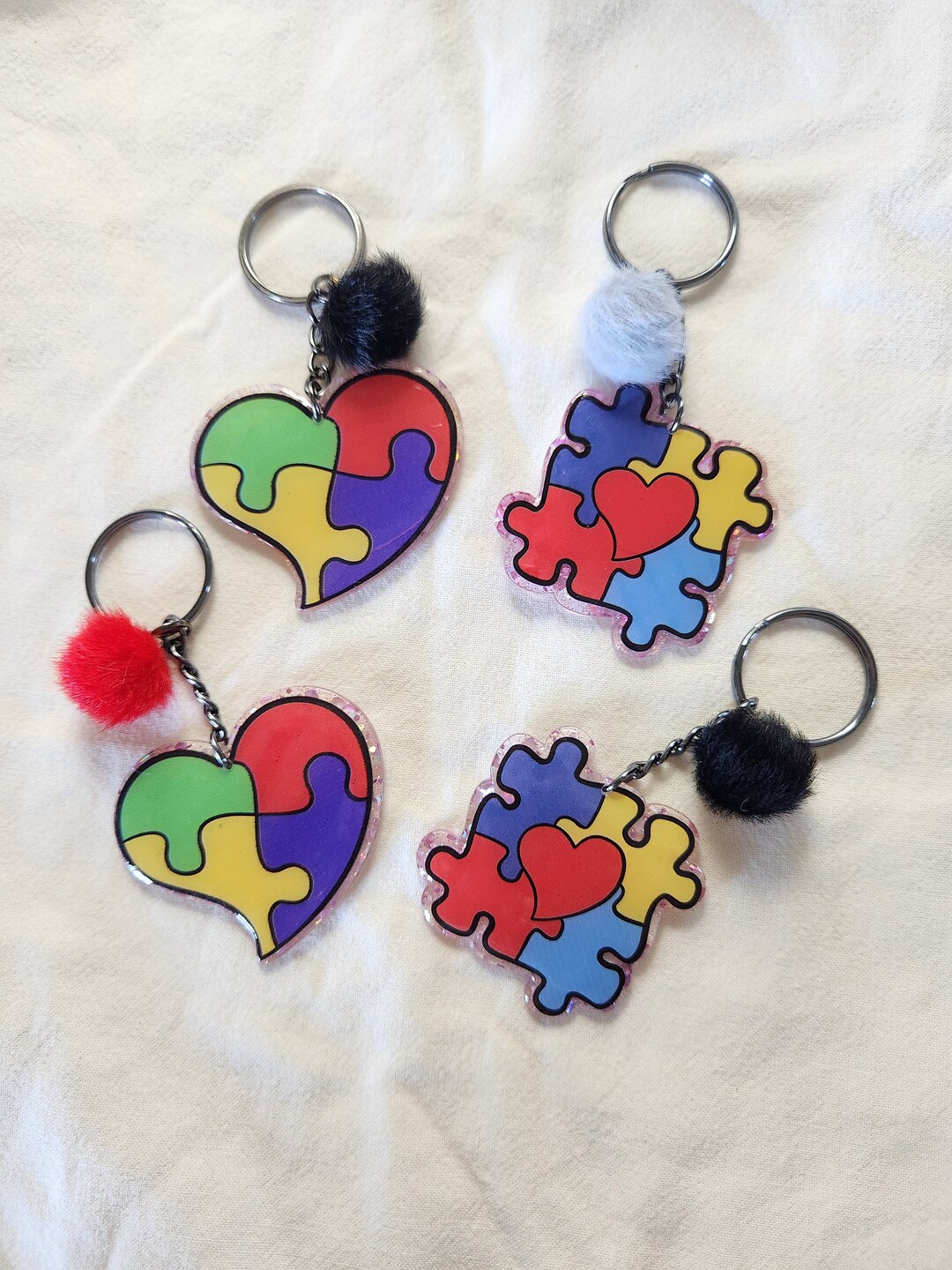 Autism Awareness Puzzle Heart and Puzzle Pieces Handmade Layered in ...