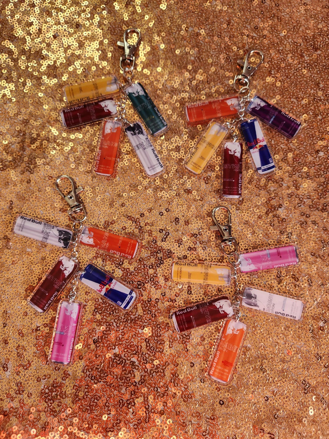 Red Bull Handmade Multi Charmed Cute Dangling Keychains - Etsy