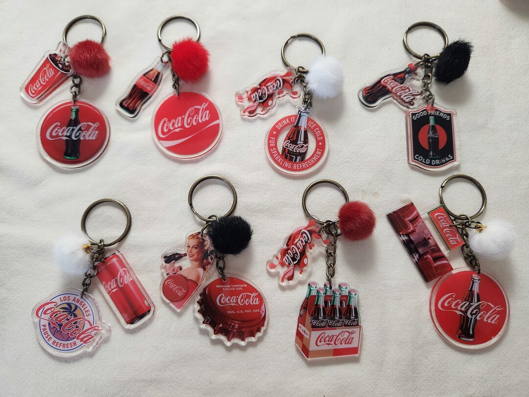 Coke Cola Double Charmed Arylic Antique Keychains With Mini Pompom - Etsy