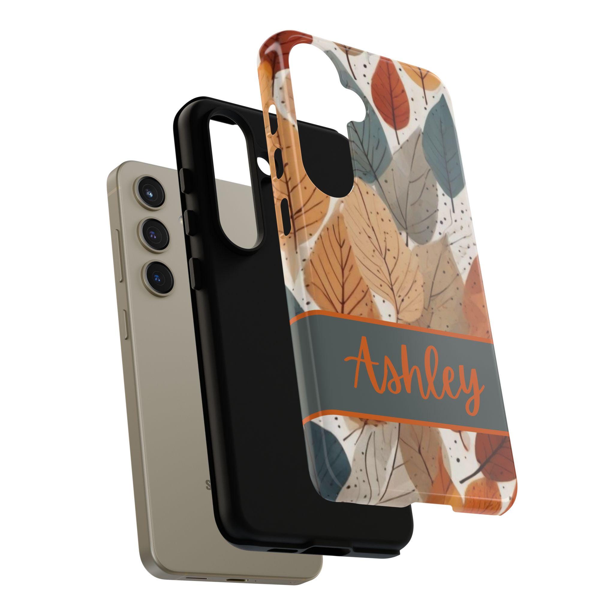 Halloween Fall Autumn Orange and Blue Leaf Custom Name Monogrammed Cell ...