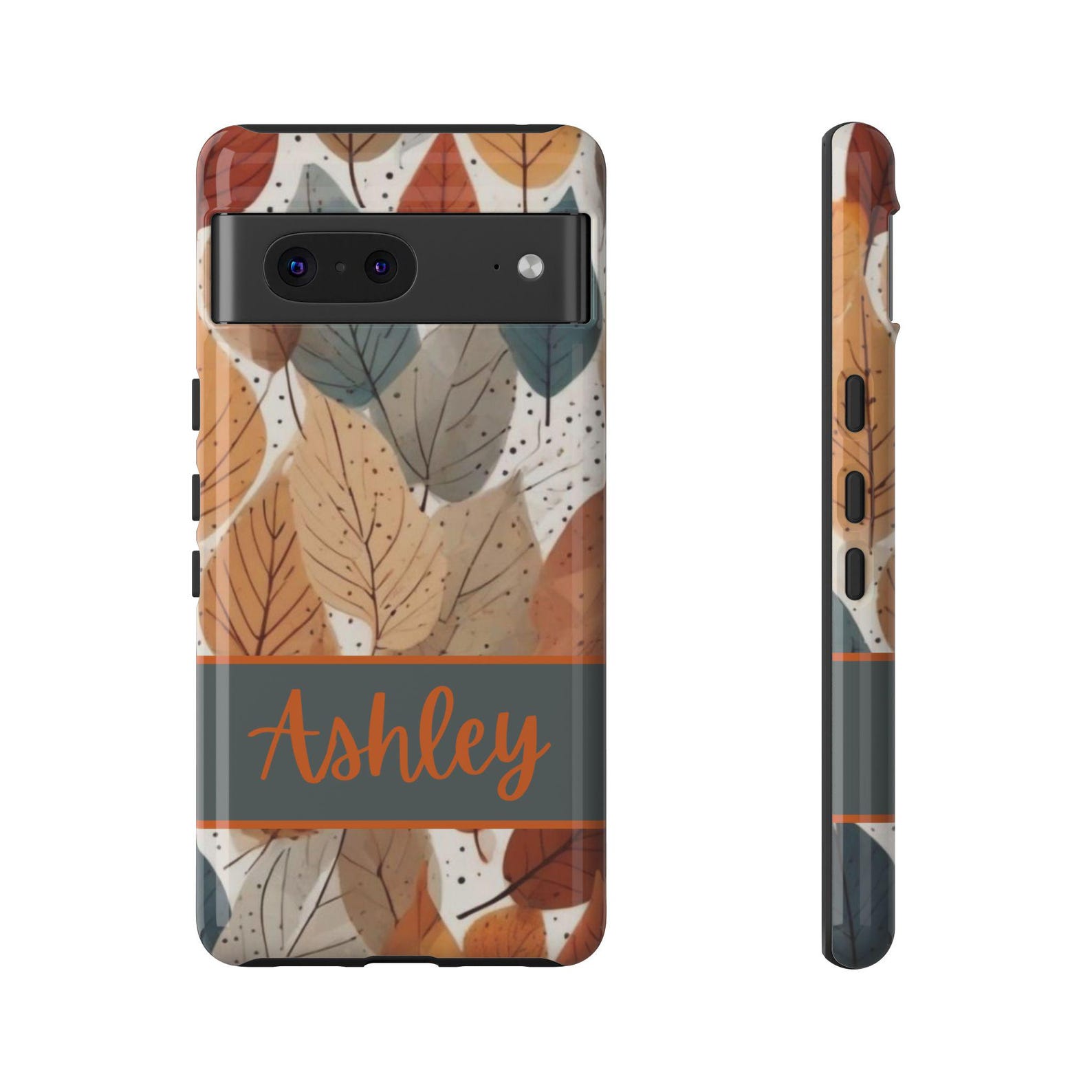 Halloween Fall Autumn Orange and Blue Leaf Custom Name Monogrammed Cell ...