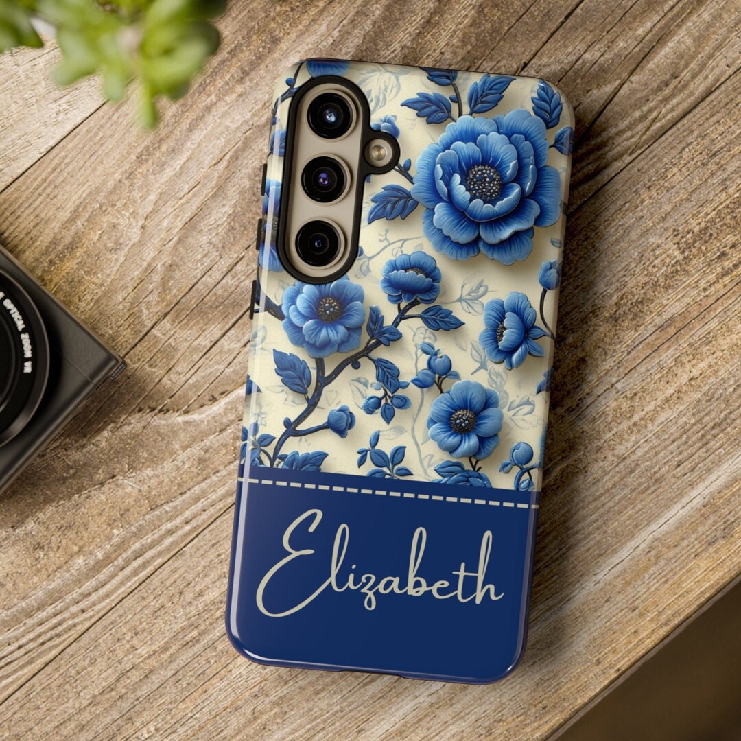 Blue Flora Rosel Monogram Name Custom Personalized Cell Phone Case ...