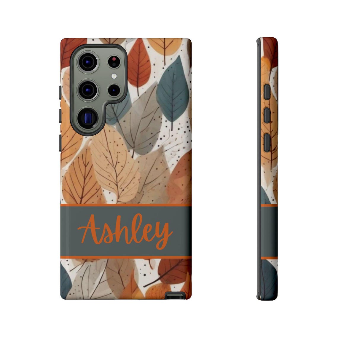 Halloween Fall Autumn Orange and Blue Leaf Custom Name Monogrammed Cell ...