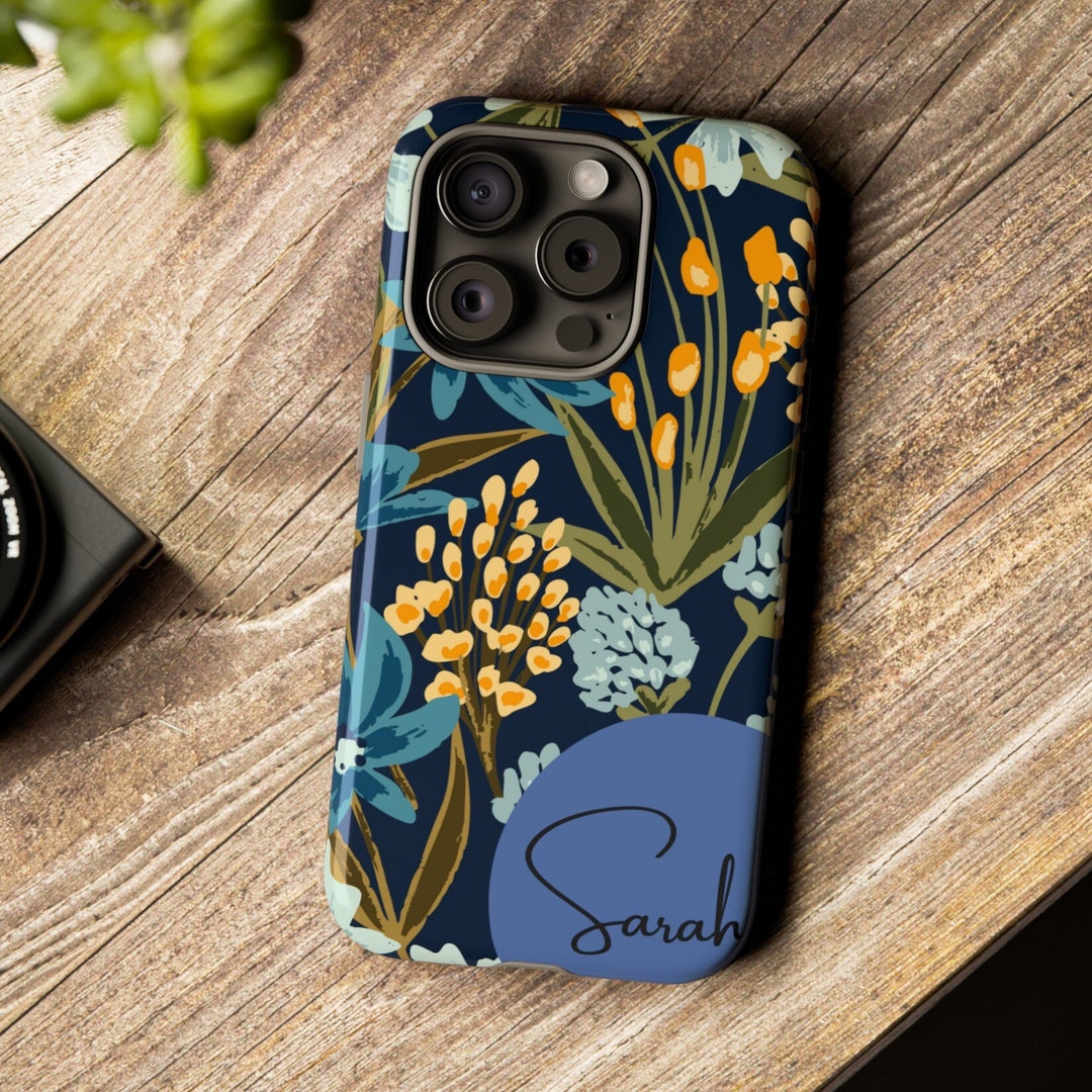 Blue Floral Personalized Name -custom Tough Case Cell Phone - Android ...
