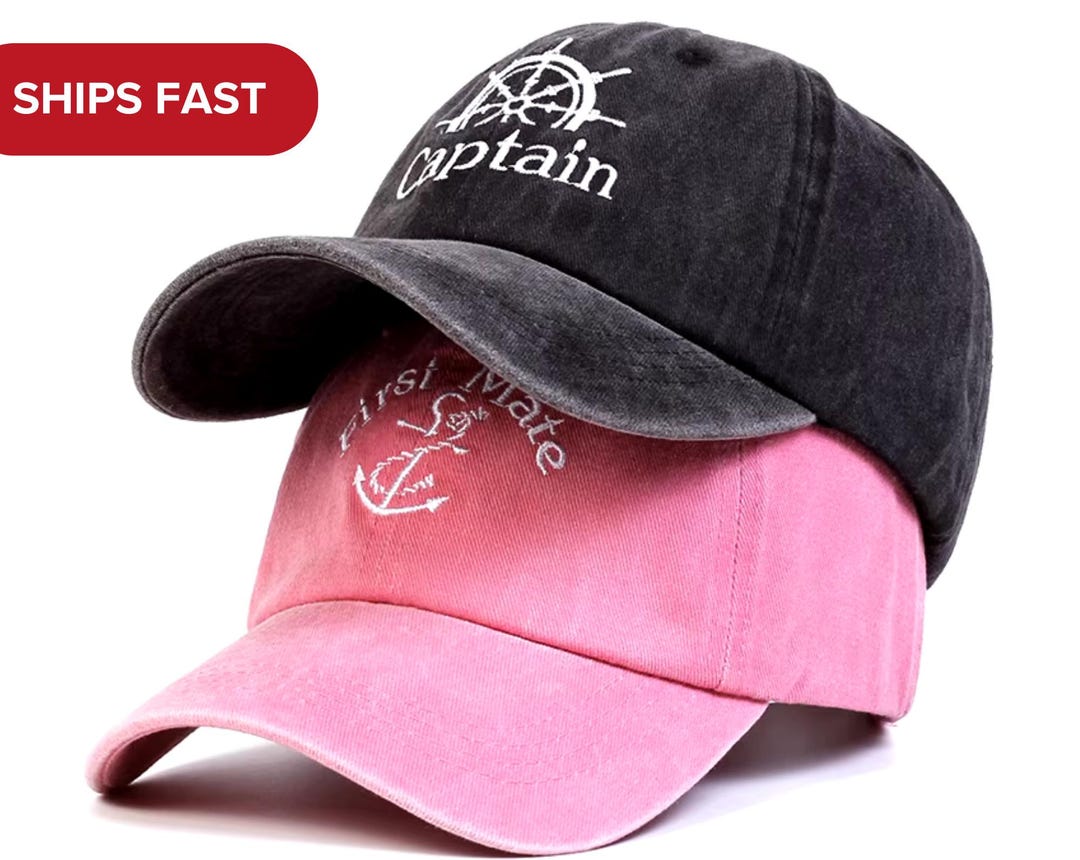 Captain and First Mate Embroidered Caps, Nautical Boat Captain Hat Set ...