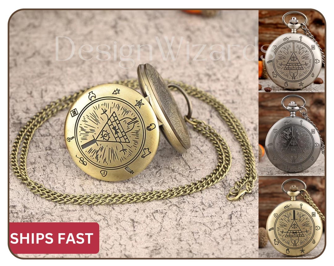 Bill Cipher Gold Pocket Watch With Mysterious Symbol Design Triangle ...