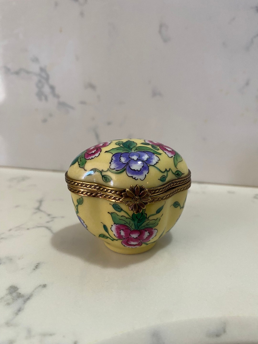 Rare Limited Edition Yellow Traditional Floral Limoges Box French ...